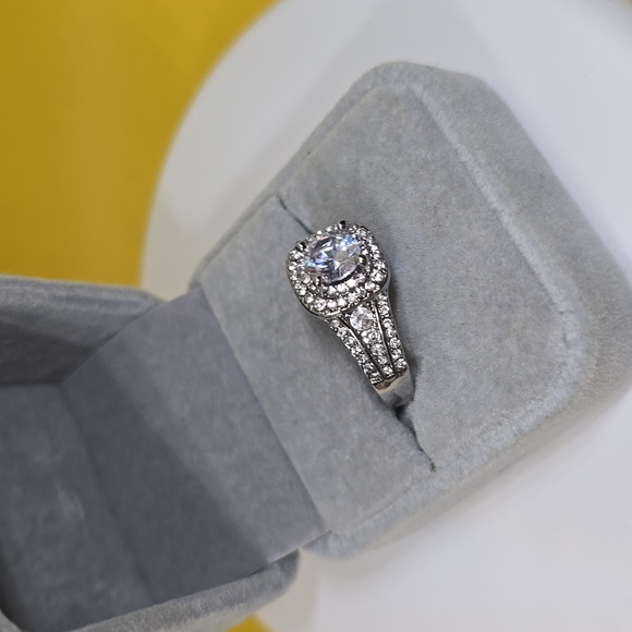 Source Unknown | Jewelry | Composite Style Cz Halo Engagement Ring ...